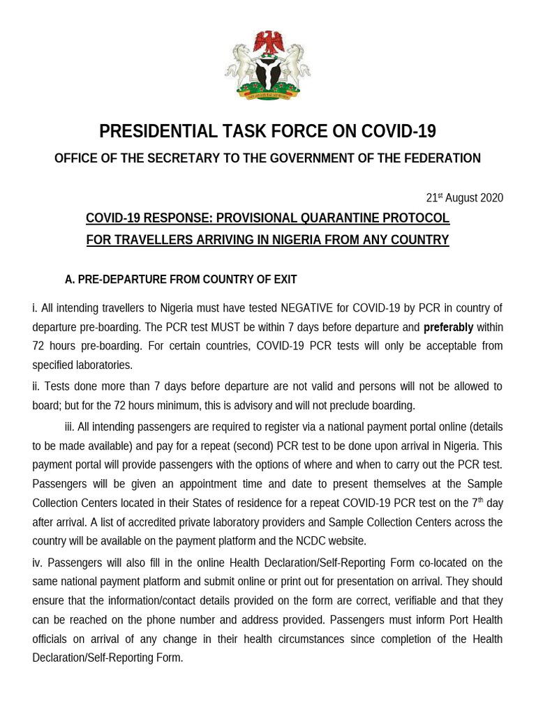 COVID19 Provisional Quarantine Protocol 280820 Air Travel - Sa | PDF ...