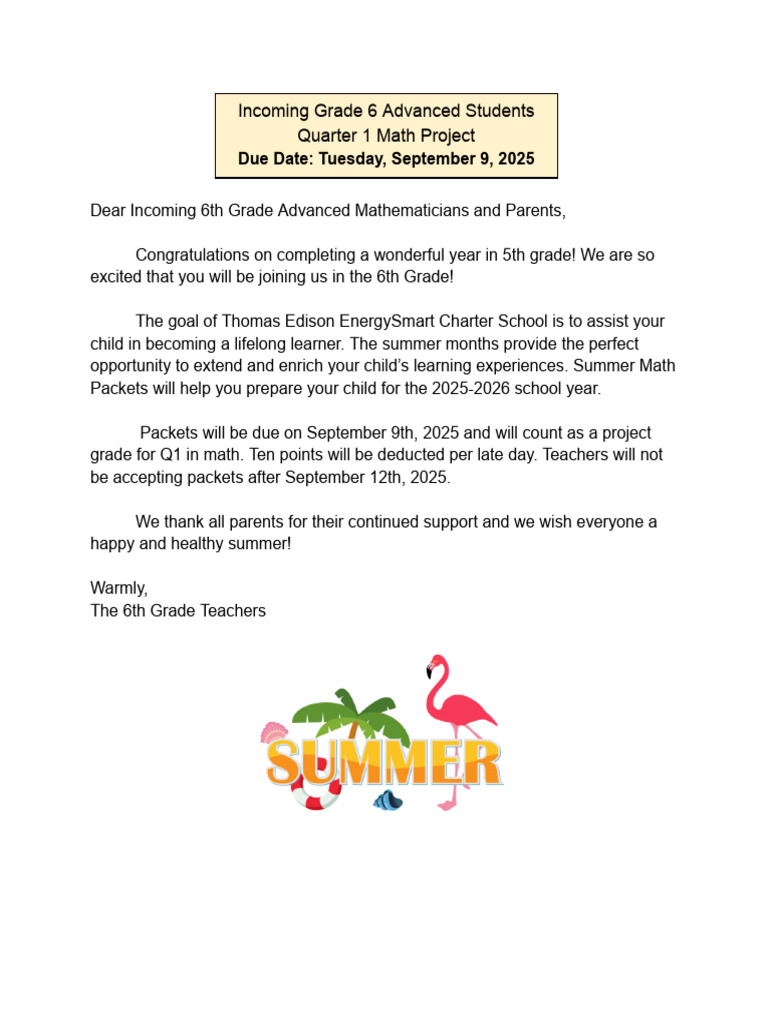 Math Project For Students Entering Grade 6 Advanced Math | PDF | Area ...