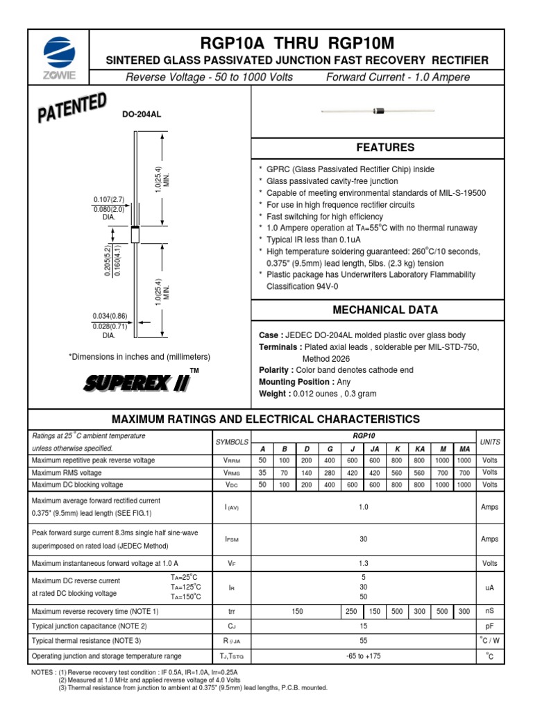 Diodos RGP10 | PDF | Rectifier | Voltage