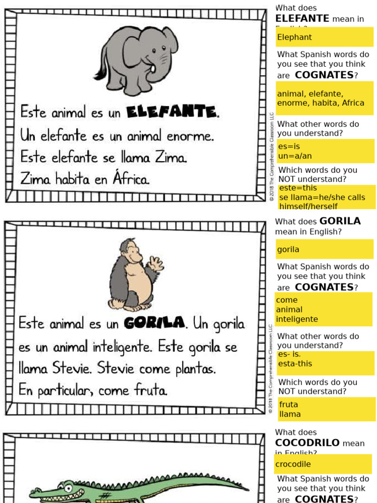 Spanish Animal Cognates | PDF