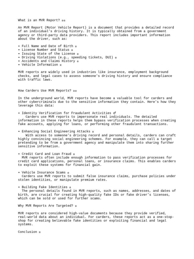 What Is An MVR Report and How Carders Use It | PDF | Identity Theft ...