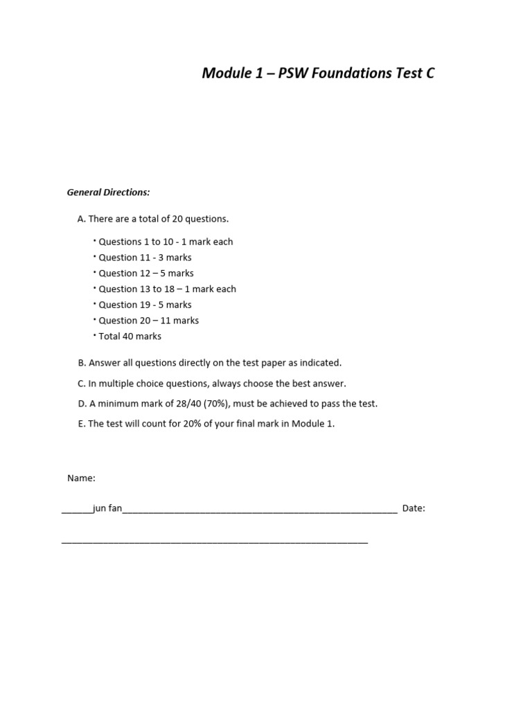 PSW Foundations Test C Overview | PDF | Senses | Communication