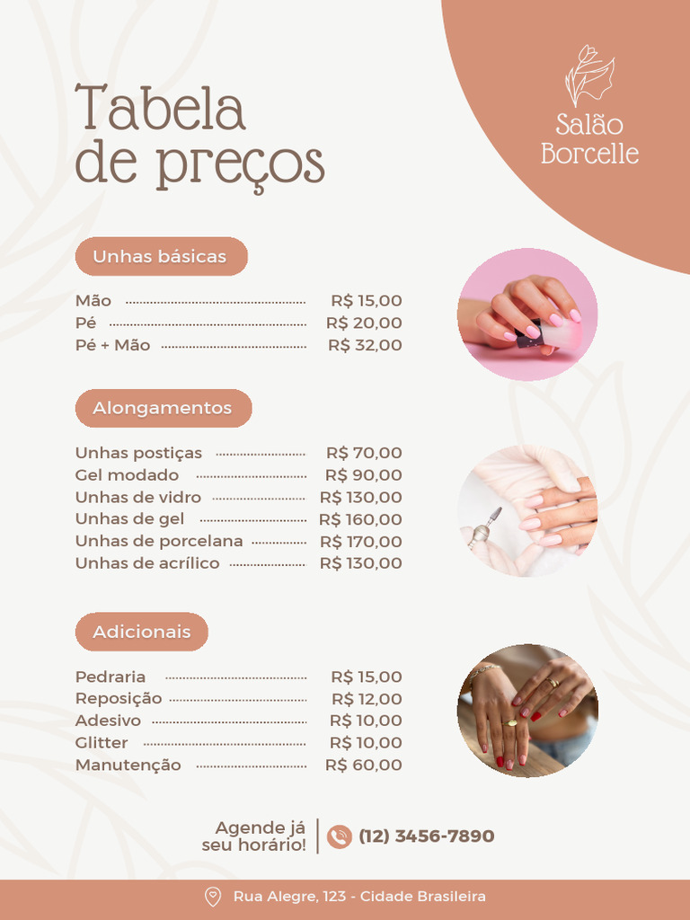 Panfleto Tabela de Preços Manicure Moderno Minimalista Tons Terrosos ...
