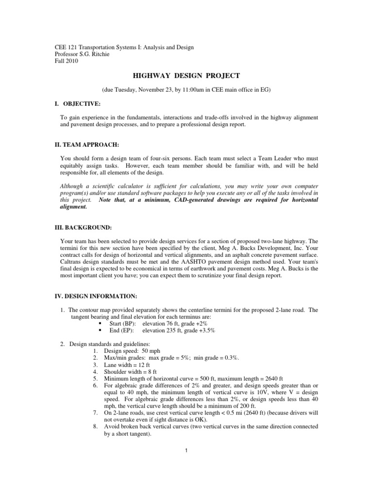 Highway Design Project: I. Objective | PDF | Land Transport | Road ...
