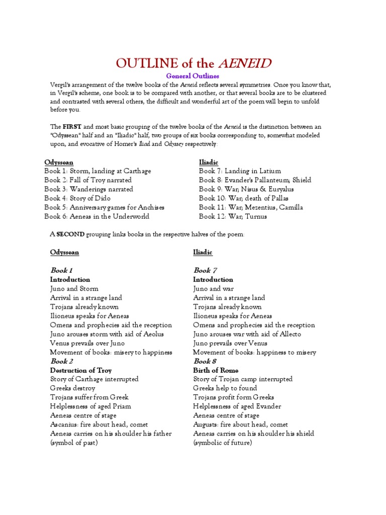 Aeneid Comparison and Outline | PDF | Aeneid | Aeneas