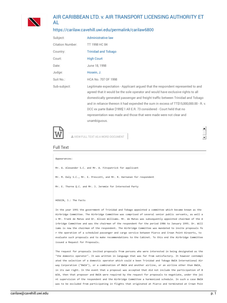 Air Caribbean vs. Transport Authority Case | PDF | Airlines | Justice