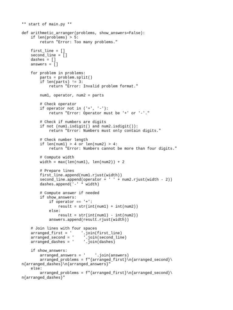 Build An Arithmetic Formatter Project | PDF