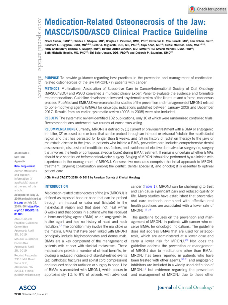 MRONJ Management Guidelines for Cancer Patients | PDF | Oncology | Dentist