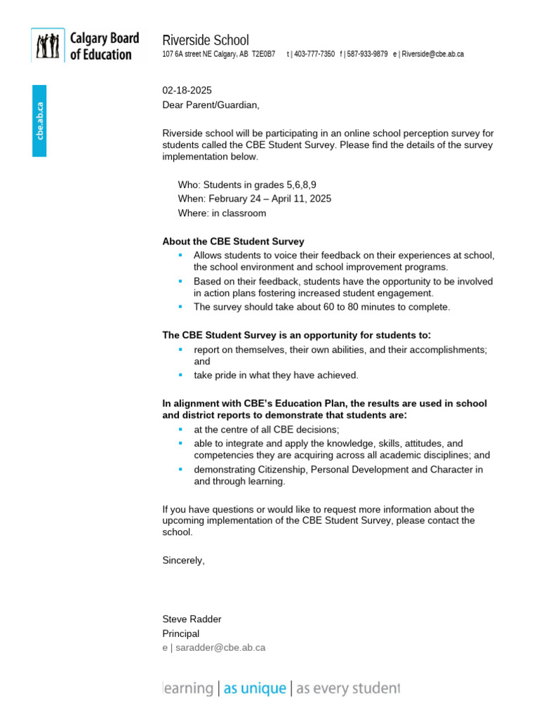 CBE Student Survey Details for Parents | PDF