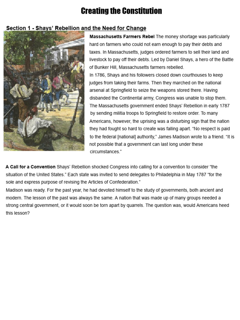 Shays' Rebellion and the Constitutional Convention | PDF | Slavery In ...