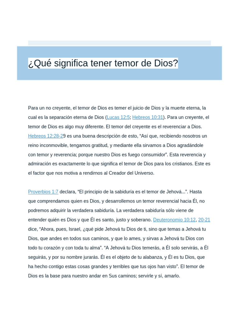 Significado del temor a Dios | PDF | Dios | Temor