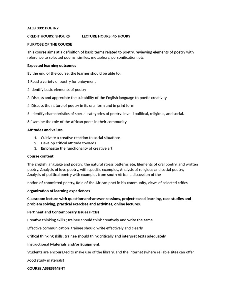 Introduction to Poetry Course Overview | PDF | Poetry | Learning