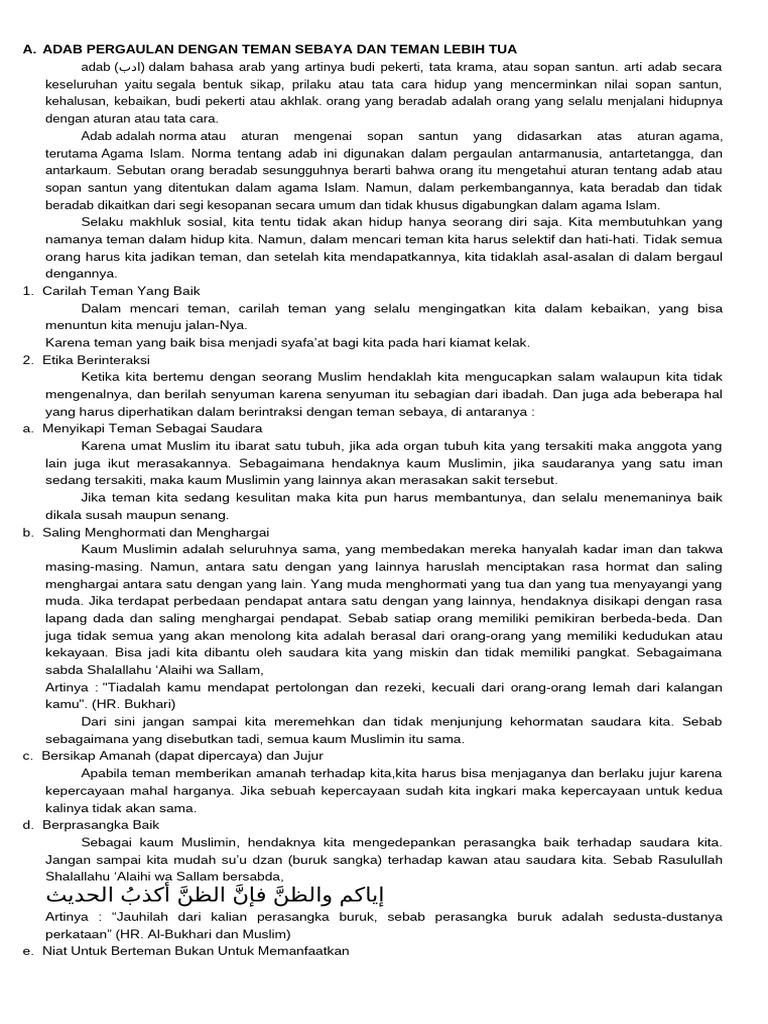 Adab Pergaulan dengan Teman dan Tua | PDF