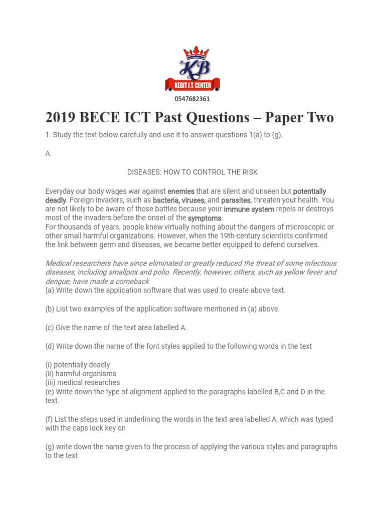 2019 BECE ICT Past Questions Paper 2 | PDF