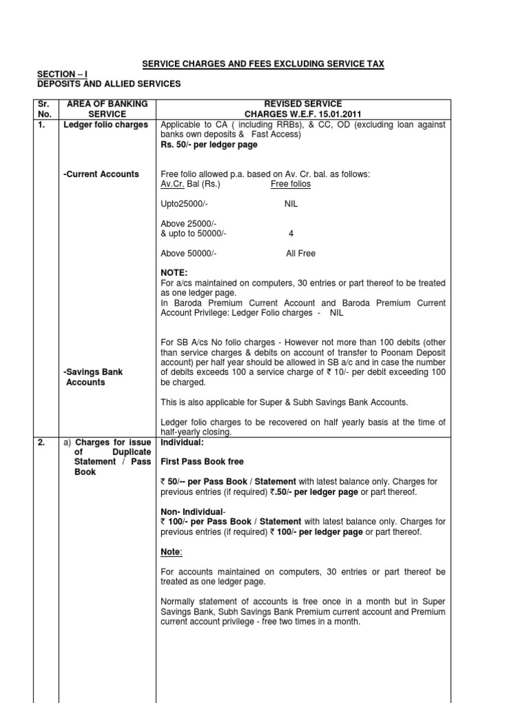 BOB Revised Service Charges | PDF | Transaction Account | Cheque