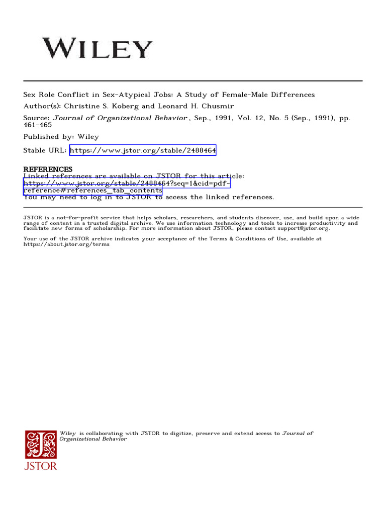 Sex Role Conflicts Pdf Gender Role Stereotypes