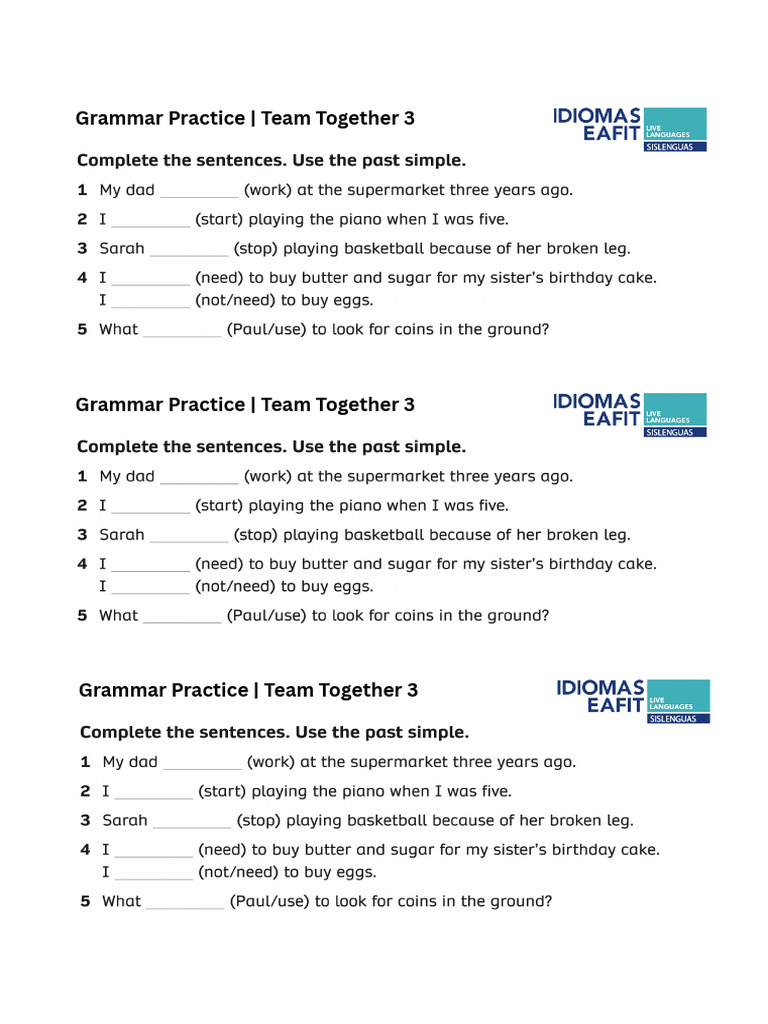 Grammar Practice Team Together 3tt3 Spelling Simple Past | PDF