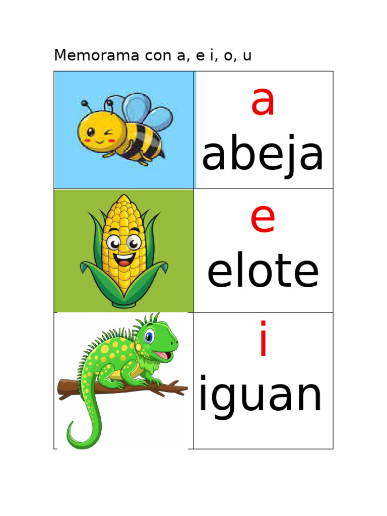 Memorama de Vocales A, E, I, O, U | PDF