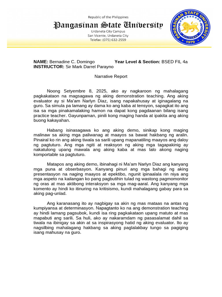 Narrative Report Demonstration | PDF