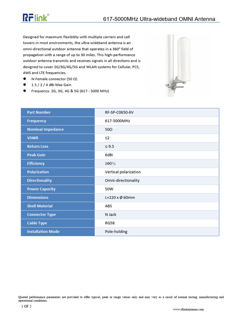 RFLINK-RF-SP-C0650-6V_617-5000MHz(2025-08-28 20_49_27) | PDF | Antenna ...