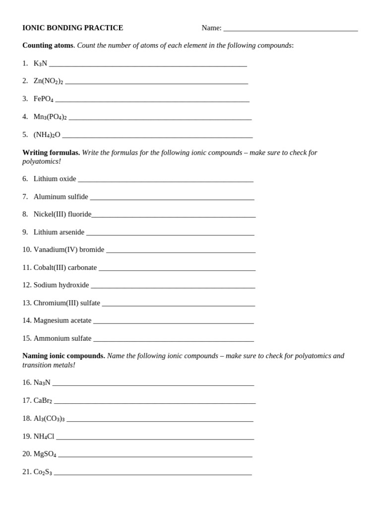 Ionic+Bonding Polyatomic+Ions | PDF