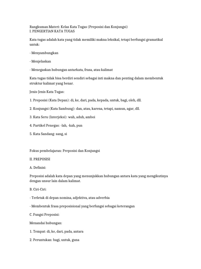 Pengertian dan Fungsi Kata Tugas | PDF