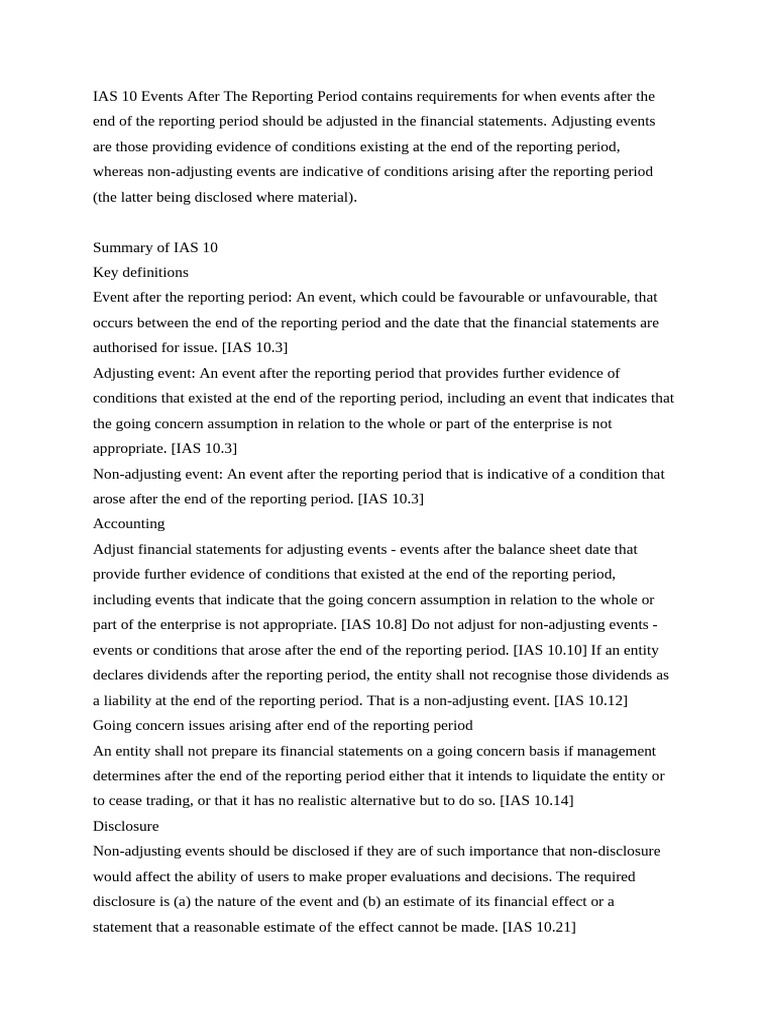 IAS 10 Events After The Reporting Period | PDF | Going Concern | Business