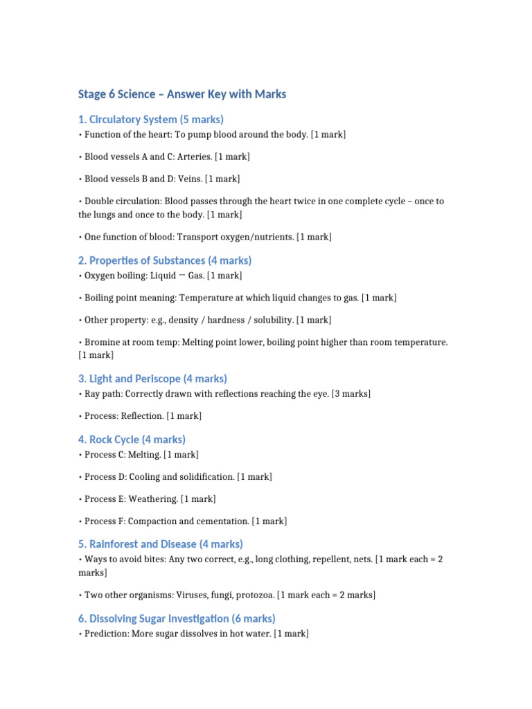 Stage 6 Science Answer Key Summary | PDF