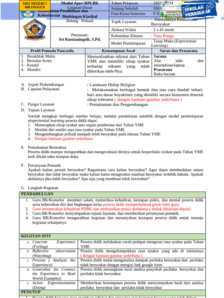 3, Modul Layanan BK Bersyukur | PDF