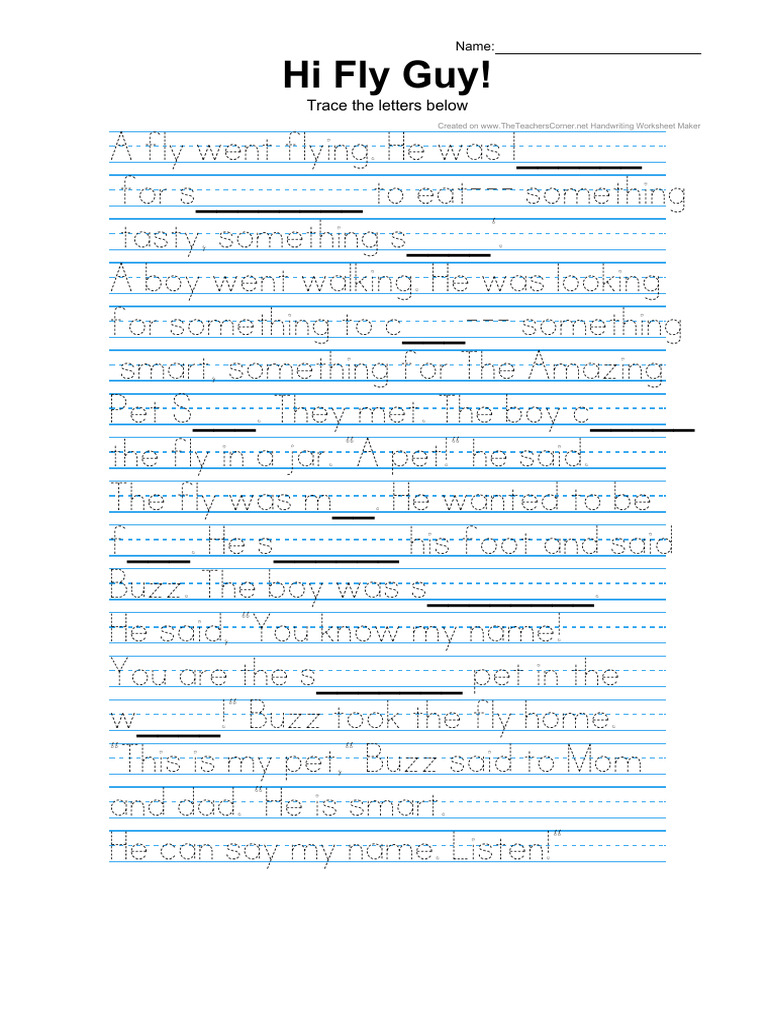 Hi Fly Guy Handwriting Worksheet | PDF