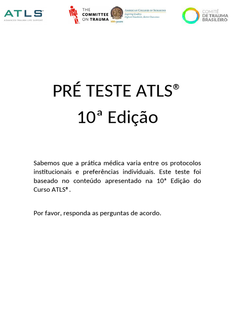 PRÉ TESTE ATLS - v1 | PDF | Gravidez | Sangramento