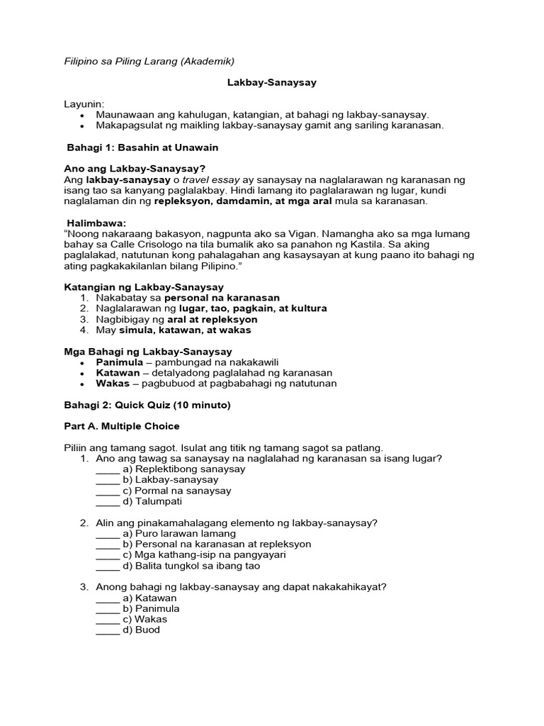 Self Learning Module Lakbay Sanaysay | PDF