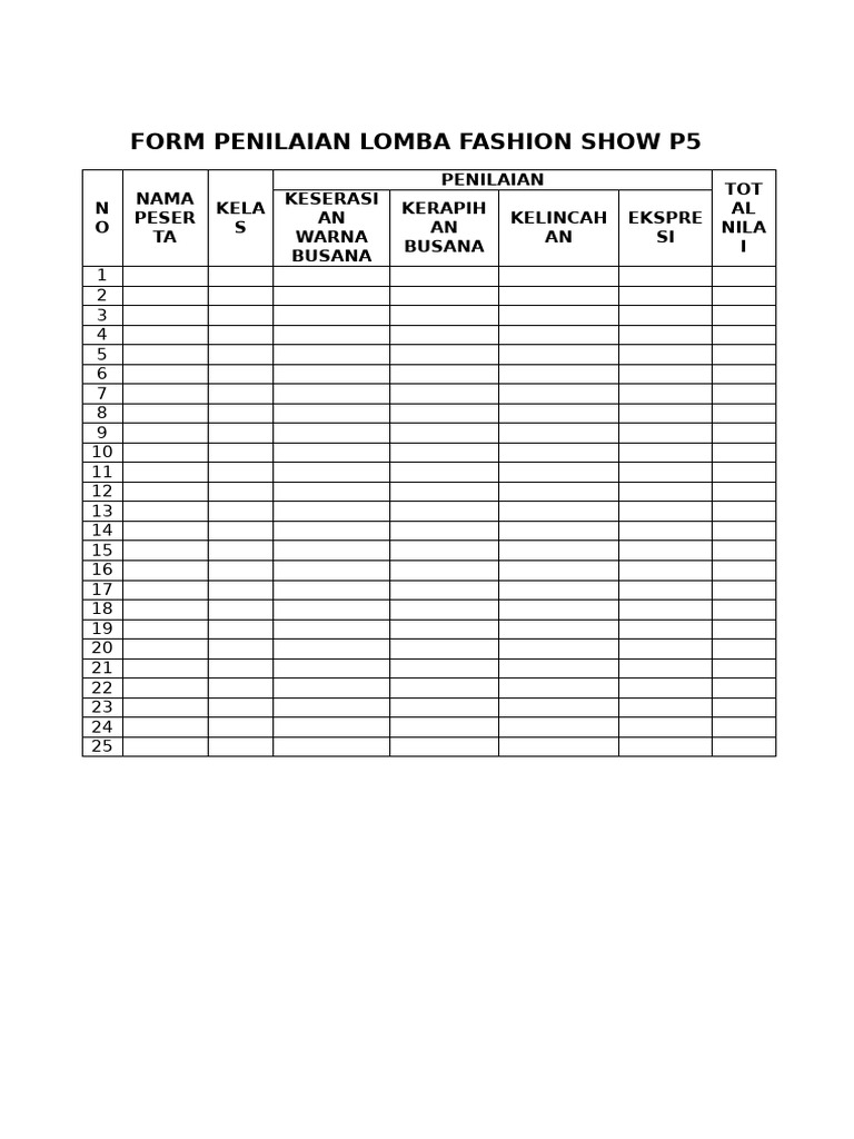 Format Penilaian Lomba Fashion Show | PDF