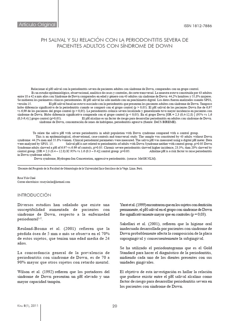 pH Salival y Periodontitis en Síndrome de Down | PDF | Ciencias de la ...