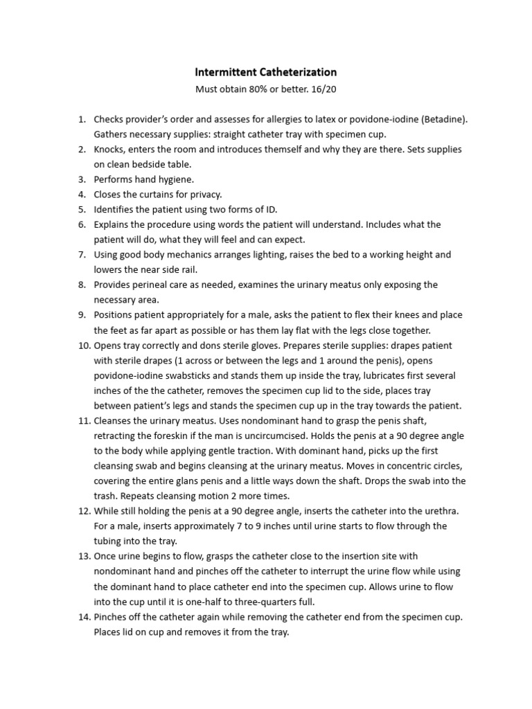 Intermittent Catheterization Student | PDF | Urine | Urology