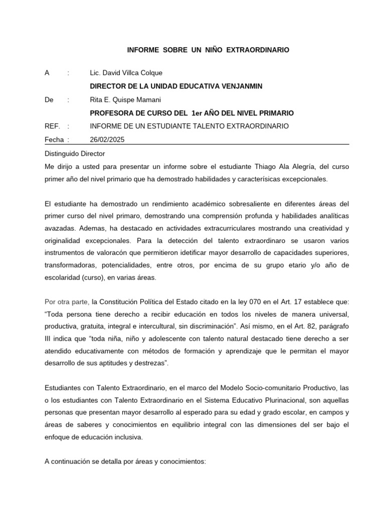 Informe De Evaluacion Diagnostica Rita 2025 Pdf Educación Primaria 3438