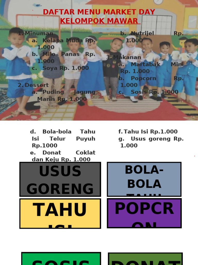 Daftar Menu Market Day | PDF