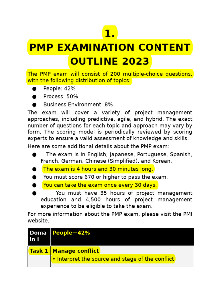 PMP Exam Content Outline 2023 | PDF