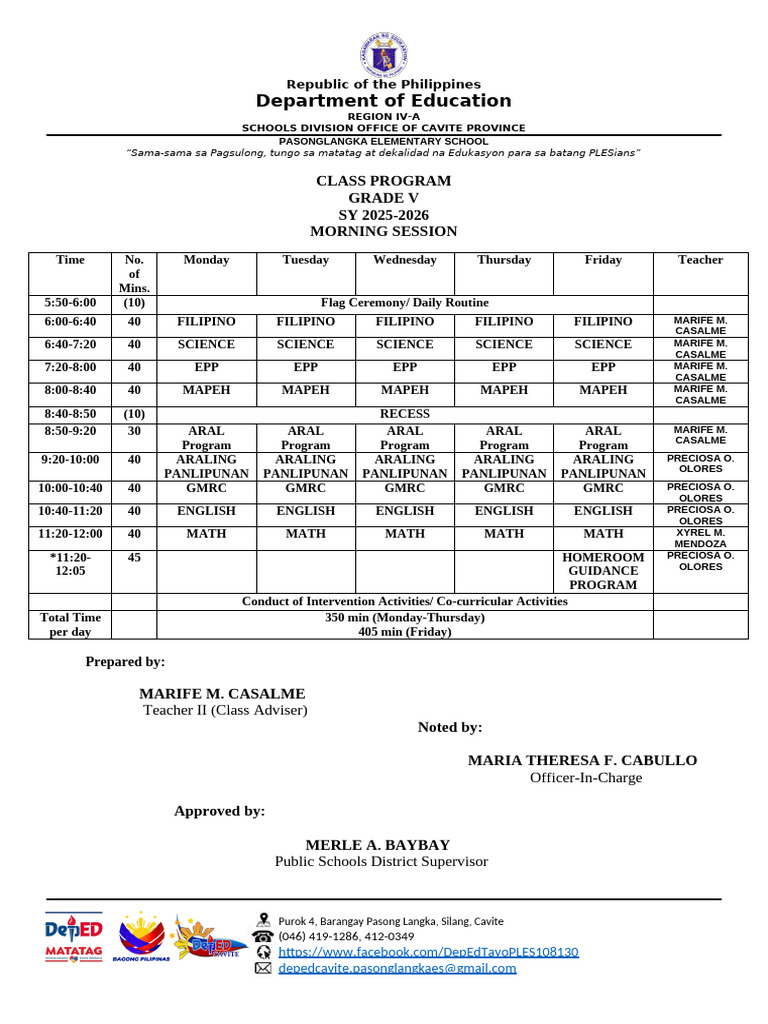 Grade V & VI Class Program 2025-2026 | PDF | Republicanism | Philippines