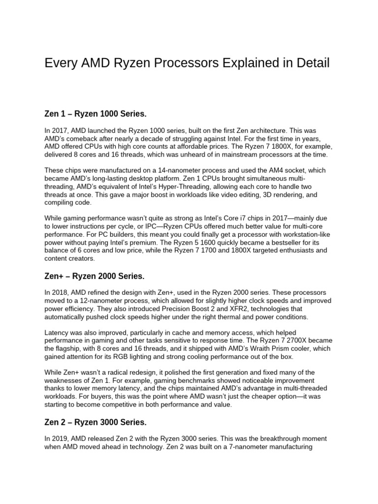 Every AMD Ryzen Processors Explained in Detail | PDF | Graphics ...