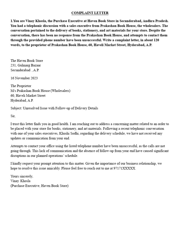 Complaint Letter | PDF