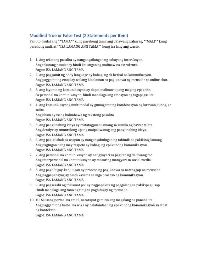 Modified True or False 2in1 With Answers | PDF