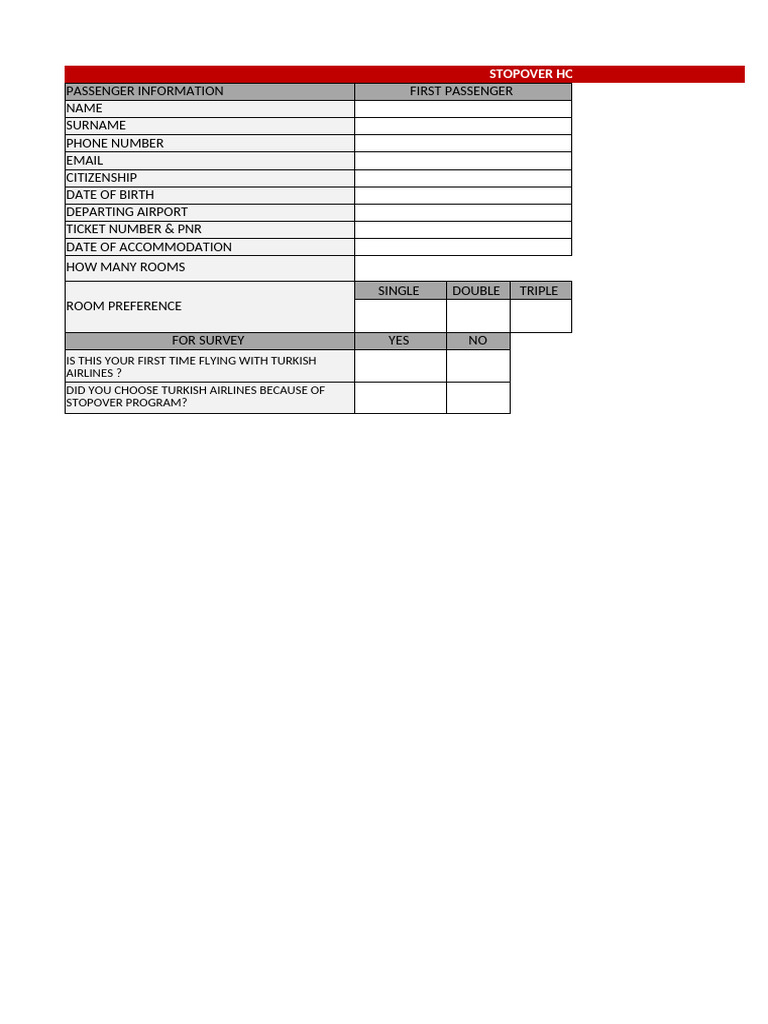 Stopover Hotel Voucher Form | PDF
