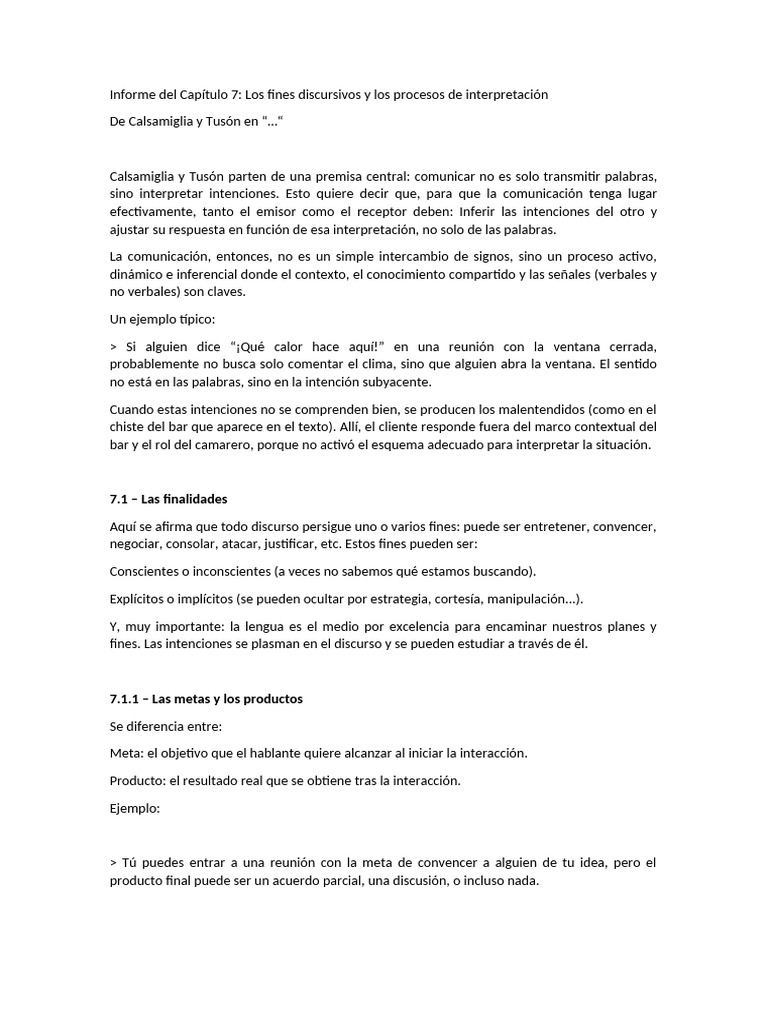 Informe Del Capítulo 7 Calsamiglia y Tusón | PDF | Comunicación humana ...