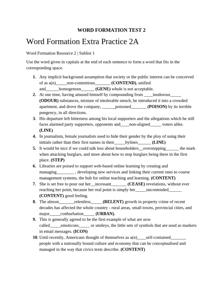 Word Formation Test 2 | PDF