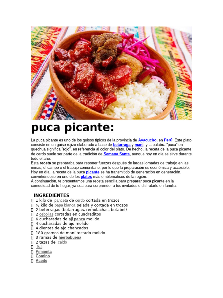 Receta de Puca Picante Ayacuchana | PDF | Comida y bebida | Alimentos