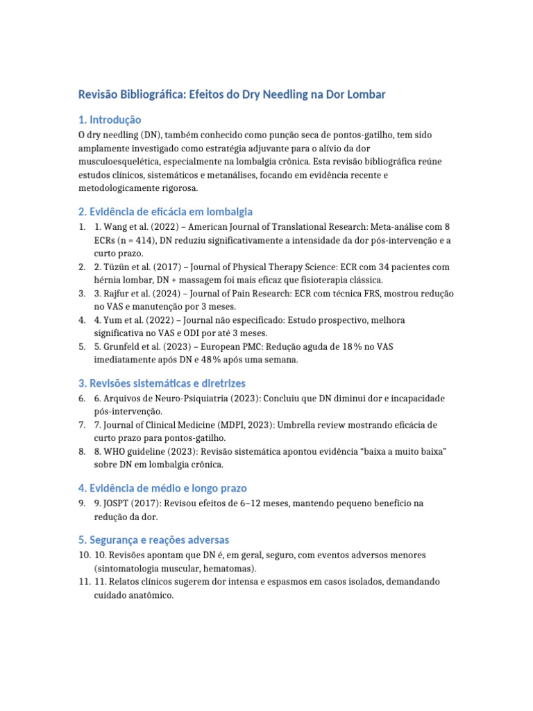 Eficácia do Dry Needling na Dor Lombar | PDF | Dor | Remédio