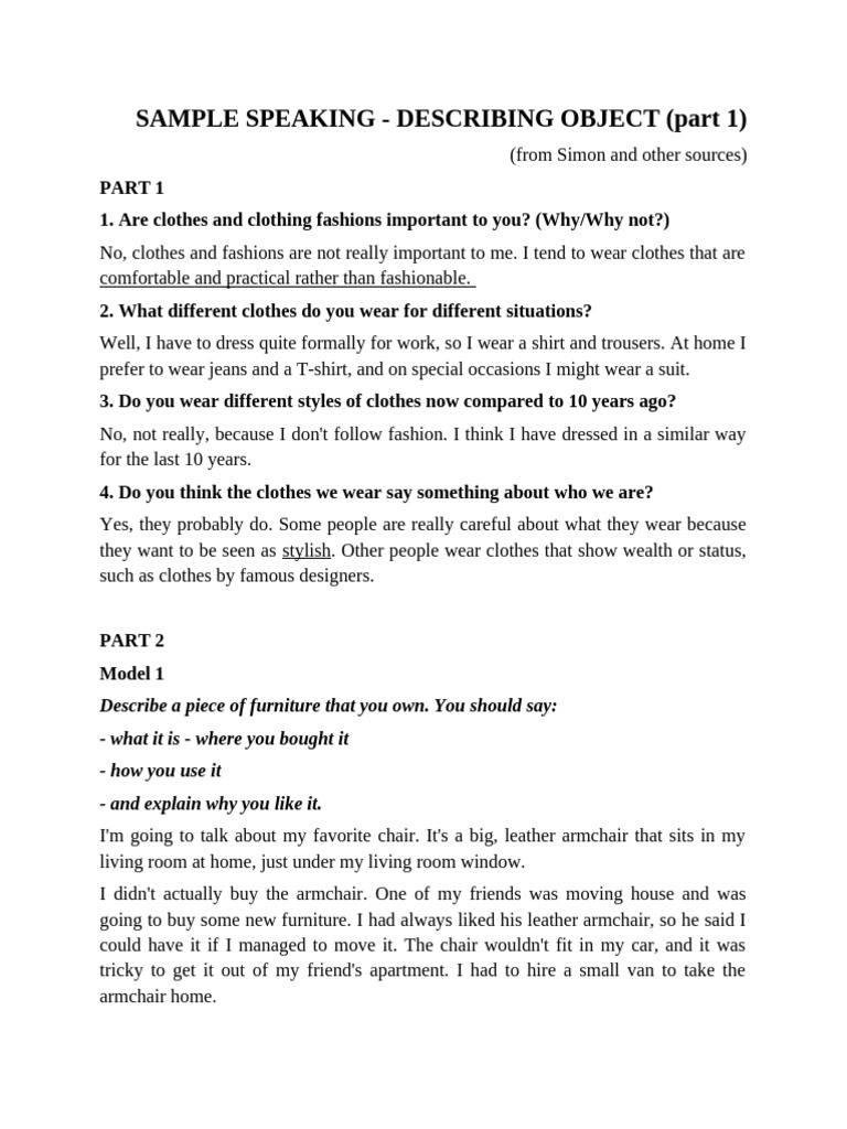Describing Objects and Personal Preferences | PDF | Clothing | Chair