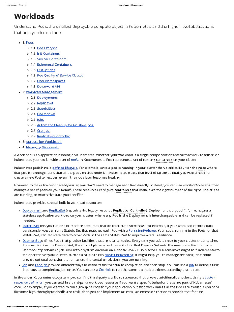 Kubernetes Workloads And Pods Overview Pdf Computer Cluster