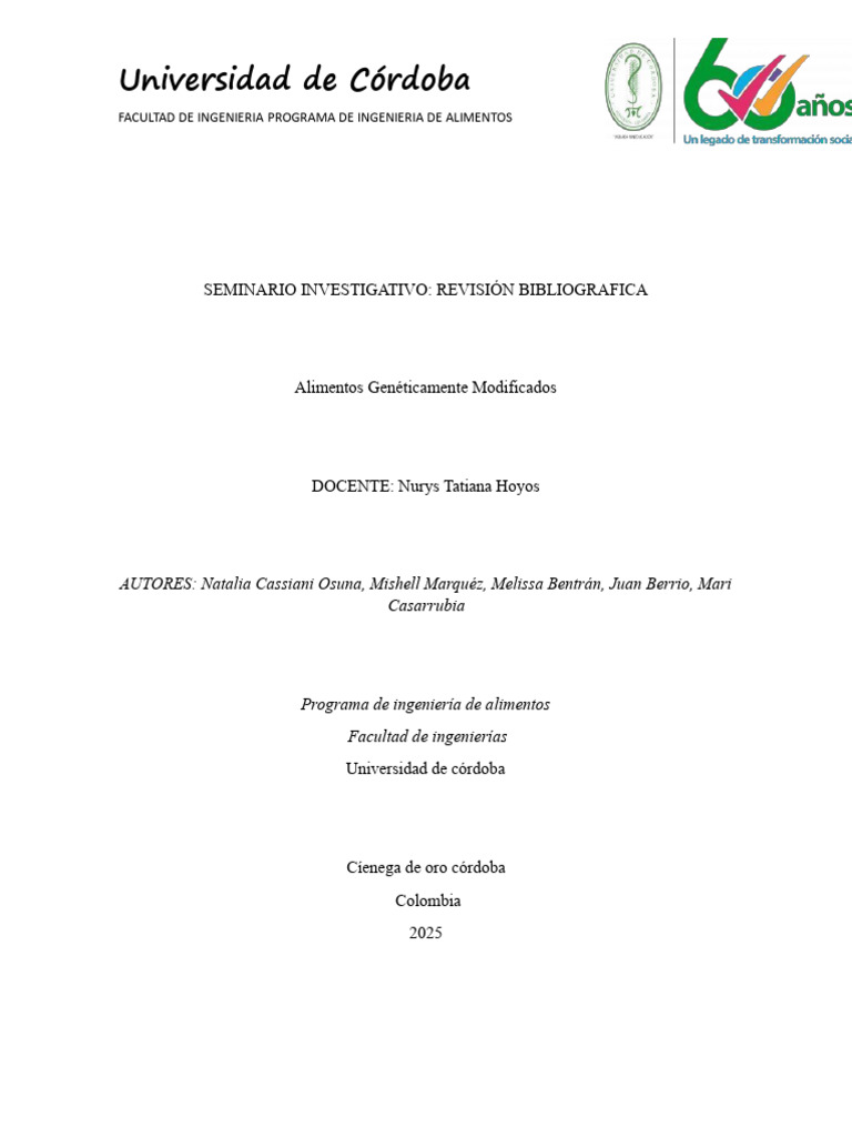 Trabajo de Seminario Investigativo Alimentos - Transgenicos | PDF | Organismo genéticamente ...